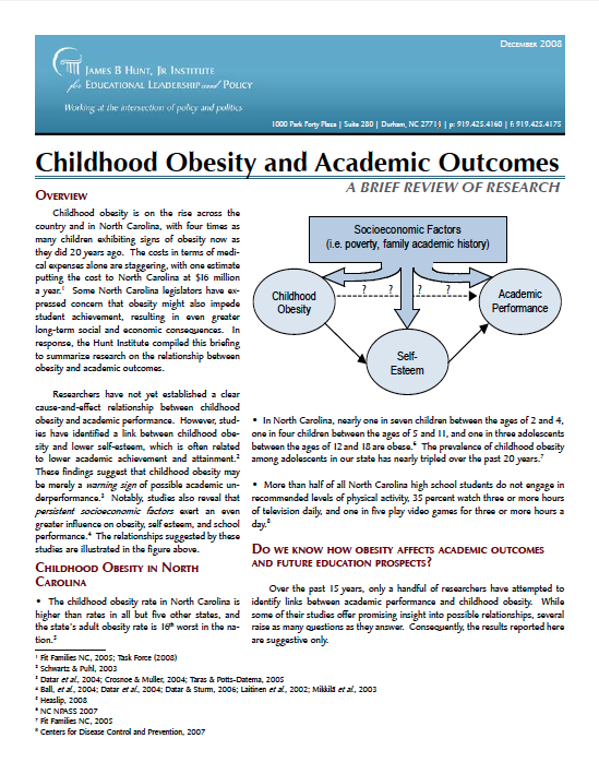 Childhood Obesity and Academic Outcomes - The Hunt Institute